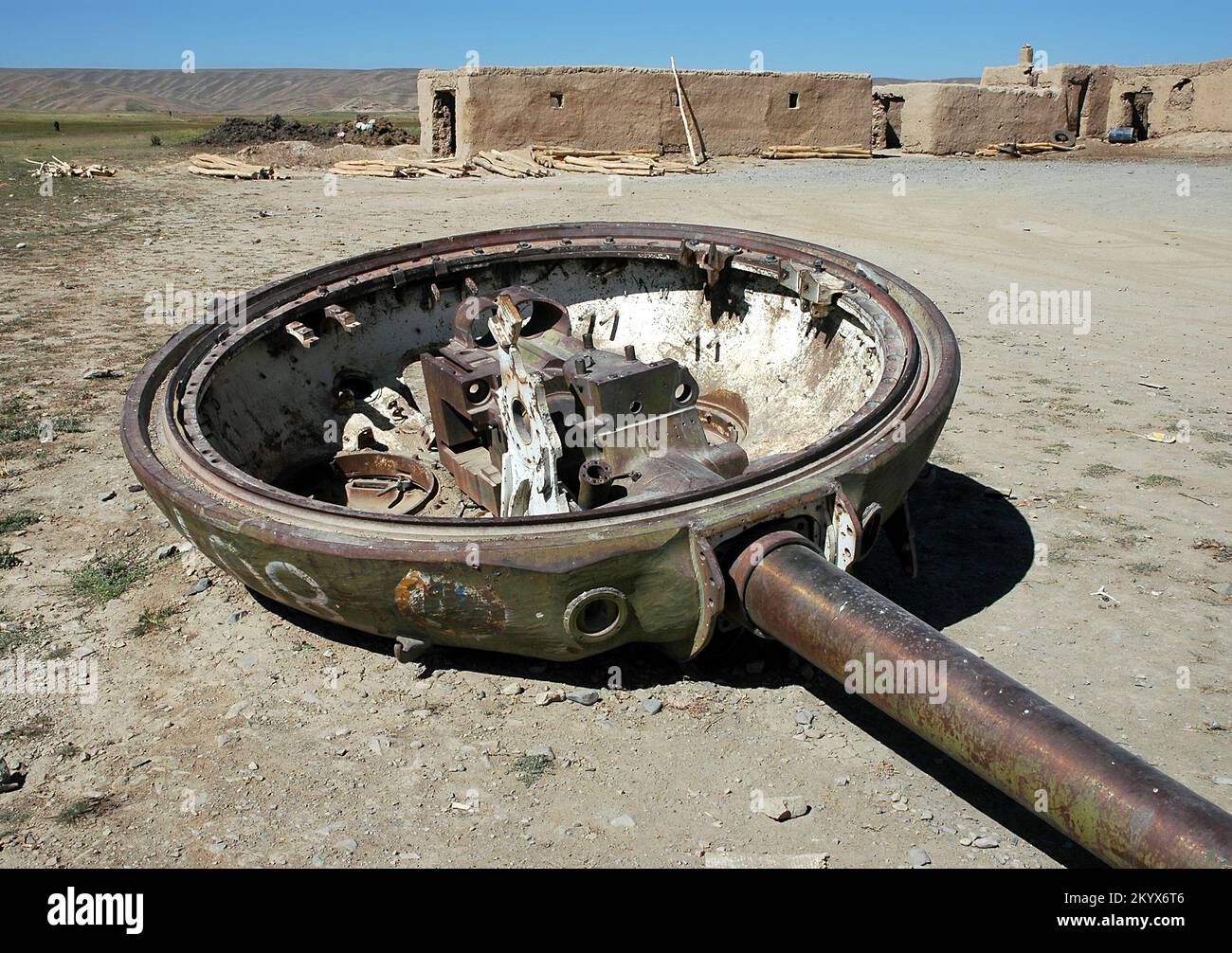 Bamyan (Bamiyan), Central Afghanistan. A turret from a destroyed tank ...