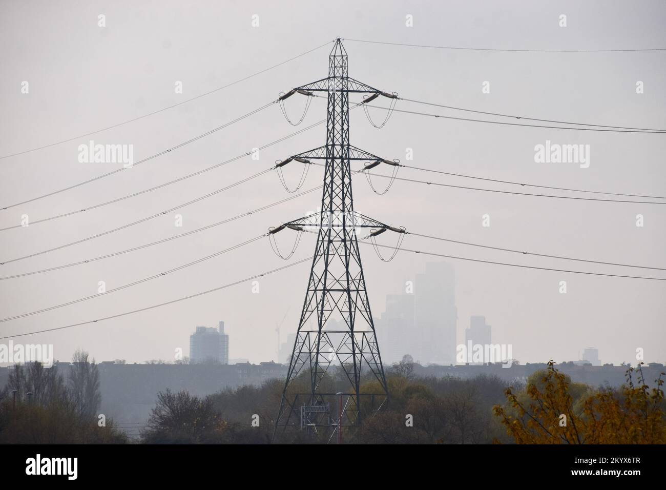 London, UK. 02nd Dec, 2022. General view of an electricity transmission ...