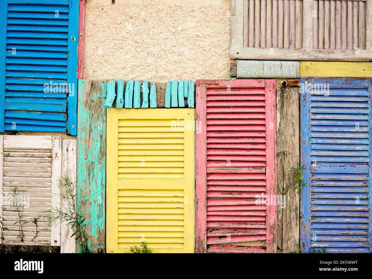 Diversity of doors of different colors. Doors ordered and placed on the ...