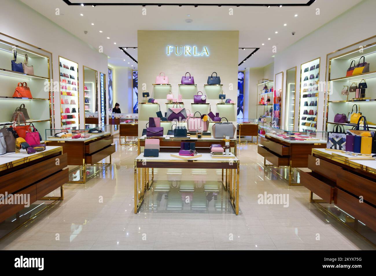 SINGAPORE - NOVEMBER 08, 2015: interior of Furla store in The Shoppes ...