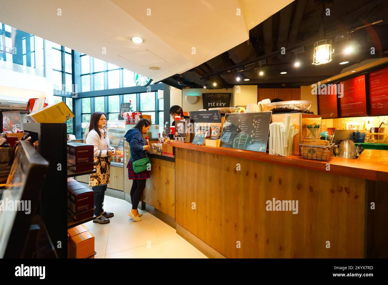 HONG KONG - DECEMBER 26, 2015: interior of Starbucks cafe. Starbucks ...