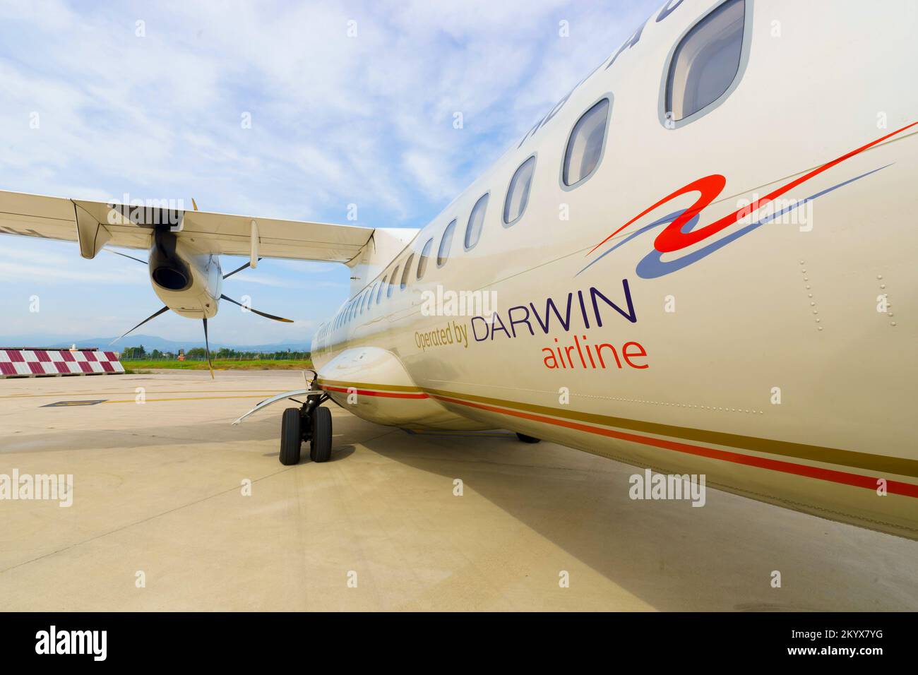 VERONA, ITALY - SEPTEMBER 15, 2014: close up shot of ATR-72 in Verona ...