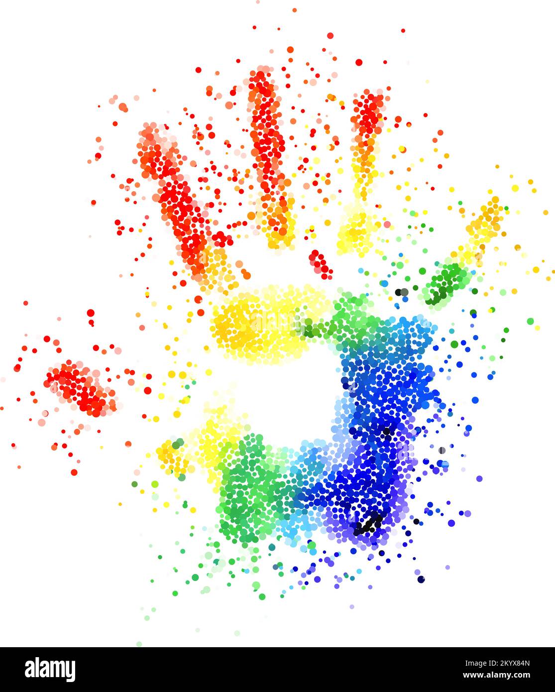 Abstract Colorful Handprint of Dots. Rainbow Colors Dots Shape of a ...