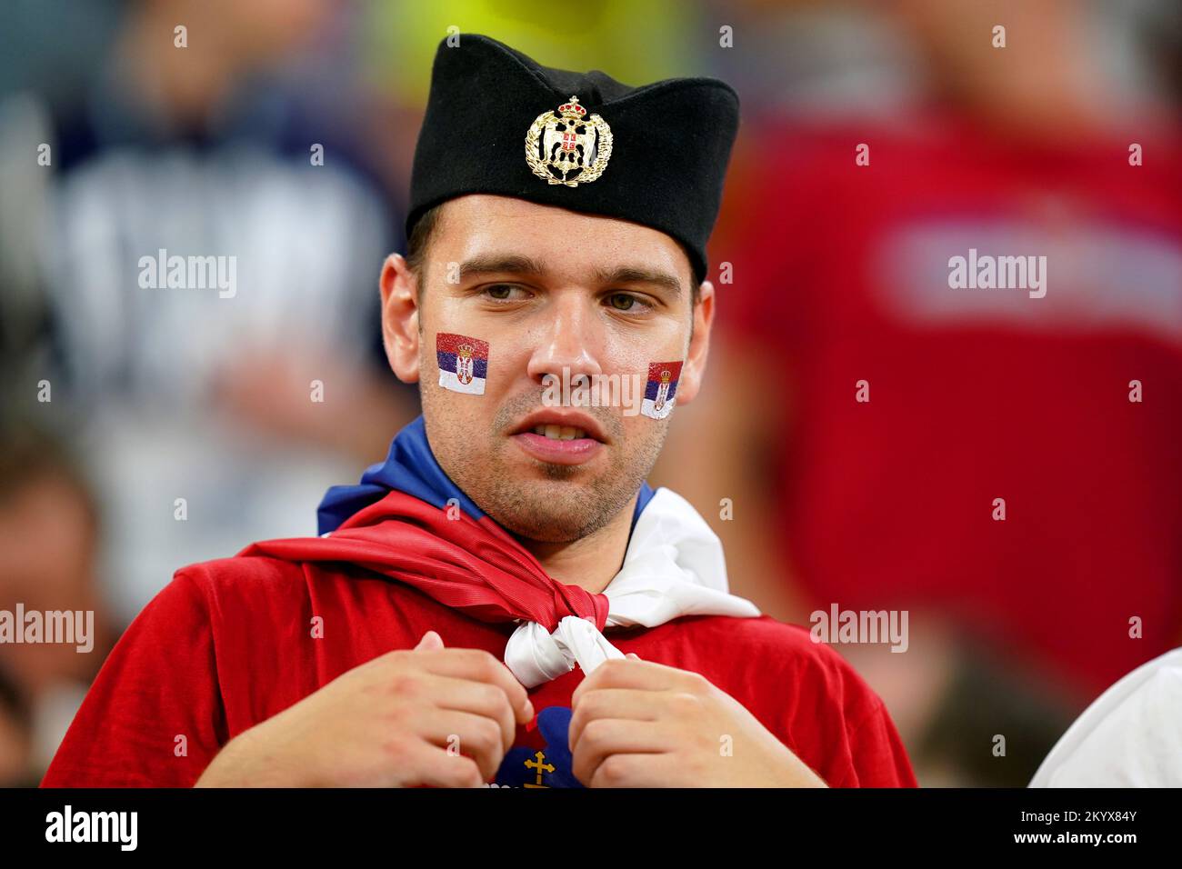 A Serbia fan in the stands ahead of the FIFA World Cup Group G match at ...