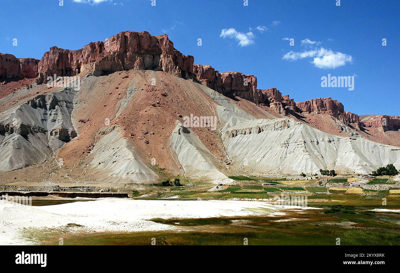 Band-e Amir lakes near Bamyan (Bamiyan) in Central Afghanistan. View of the red Hindu Kush ...