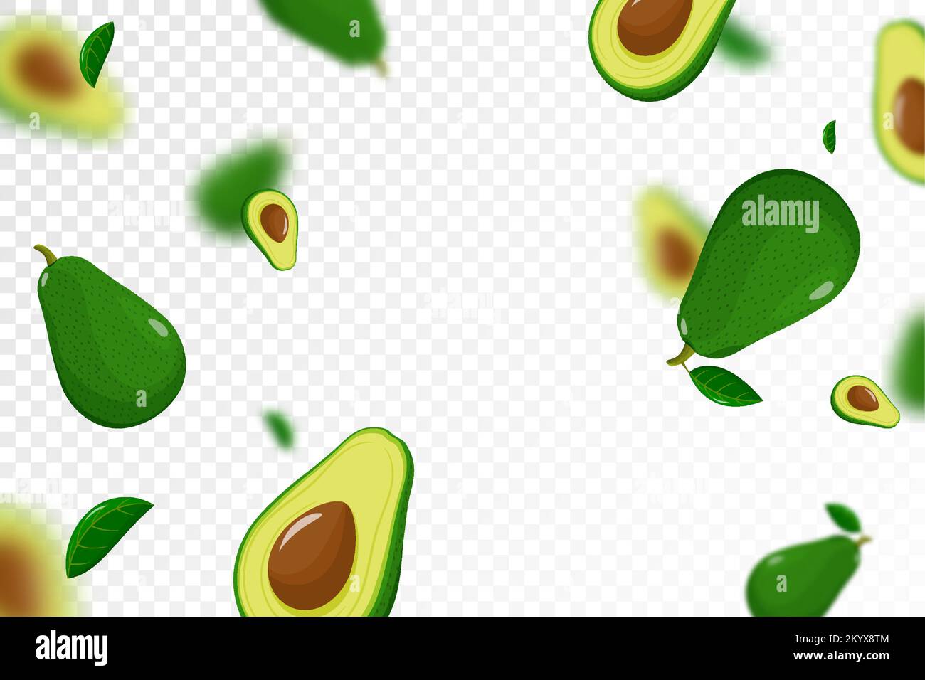 Flying avocado, seamless pattern background with whole and half of ...