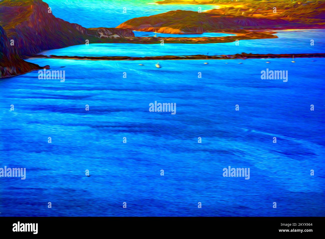 Ocean landscape, Seaside, Beach. Digital painting illustration ...