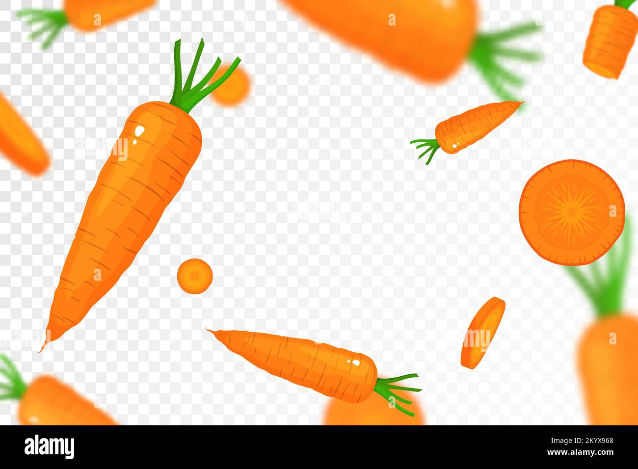 Falling carrots isolated on transparent background. Flying whole and ...