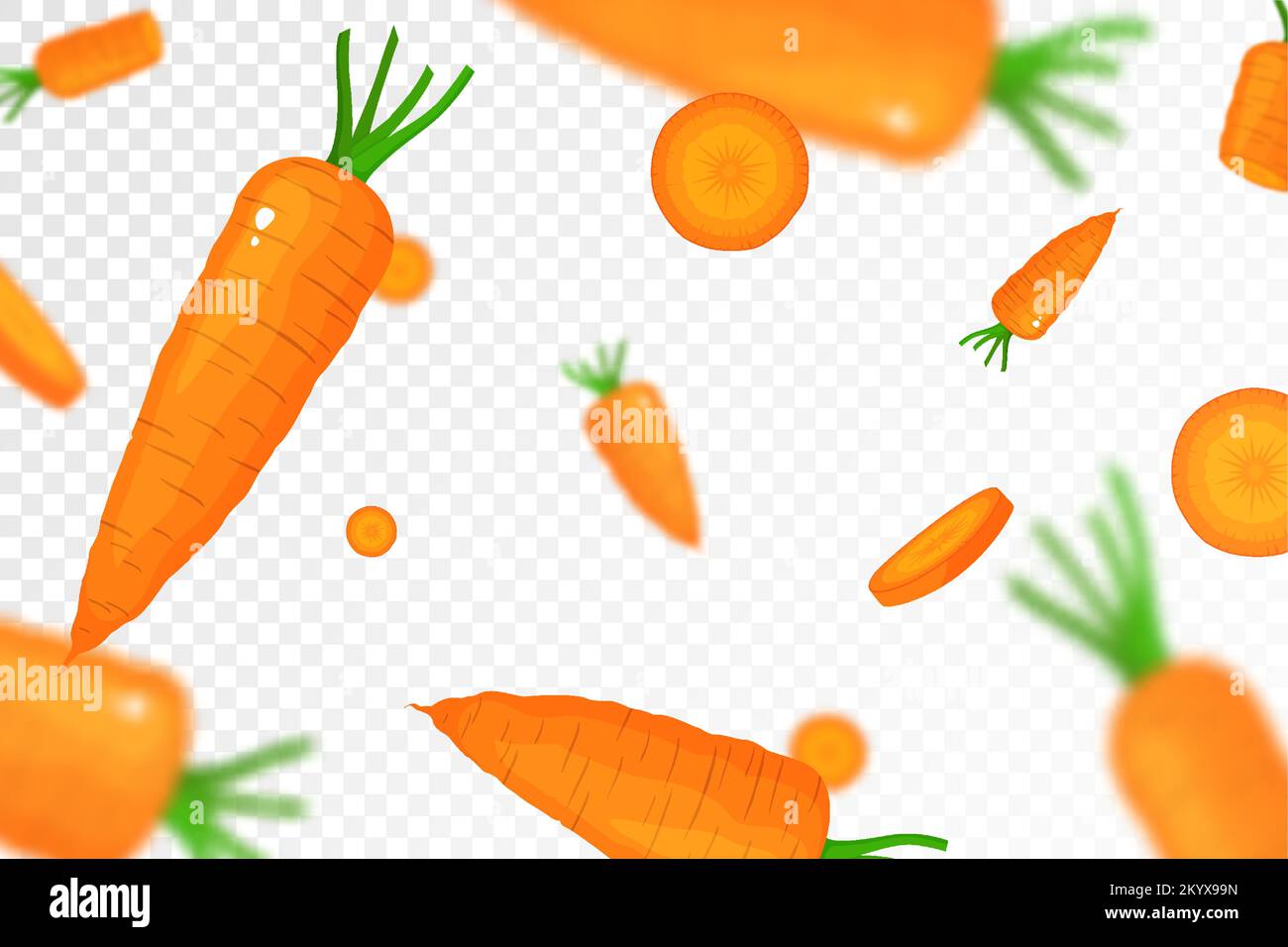 Falling carrots isolated on transparent background. Flying whole and ...