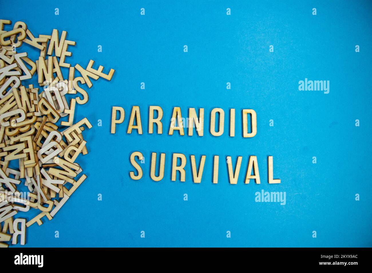 PARANOID SURVIVAL in wooden English words language capital letters ...