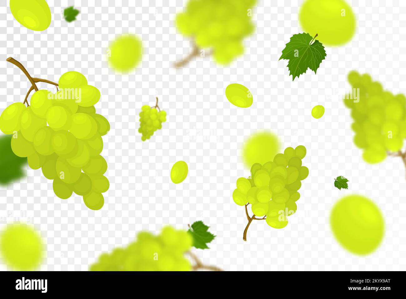 Falling juicy ripe grape with green leaves isolated on transparent ...