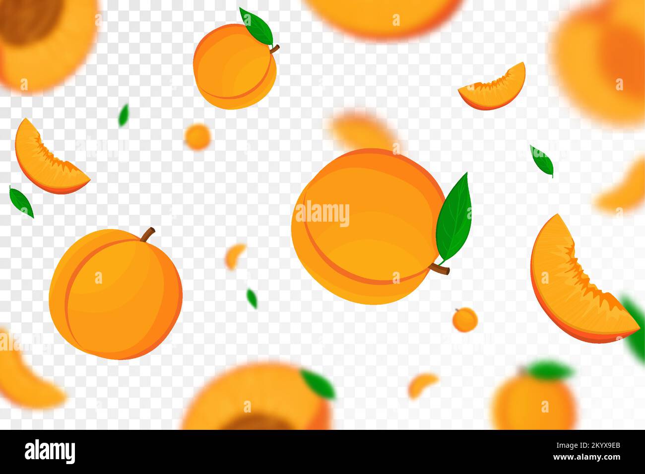 Falling juicy ripe peach fruit, isolated on transparent background ...