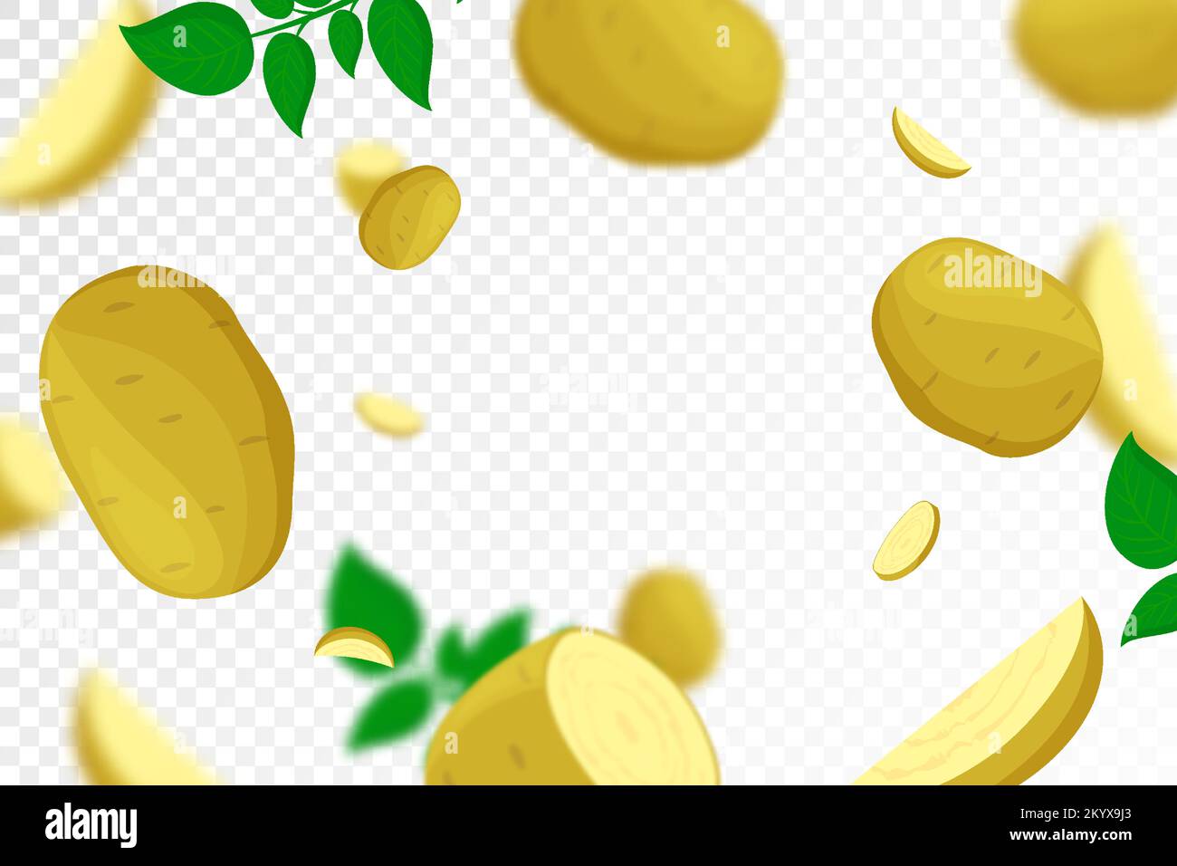 Falling potatoes isolated on transparent background. Flying whole and ...