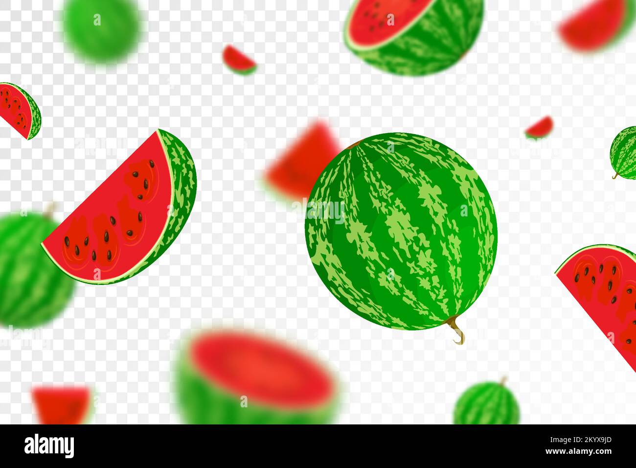 Falling watermelon, isolated on transparent background. Flying whole ...