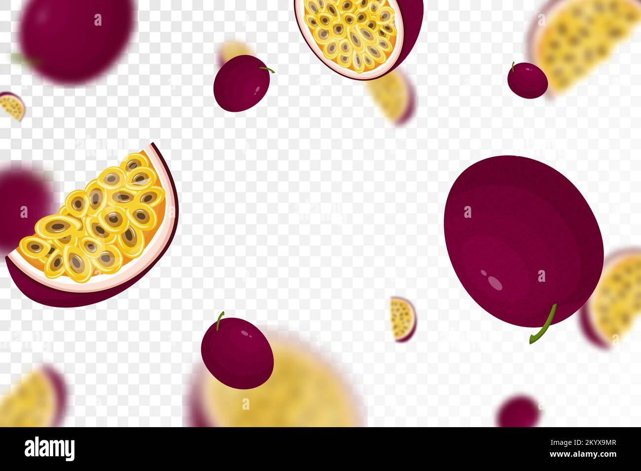 Falling juicy ripe passion fruit, isolated on transparent background ...