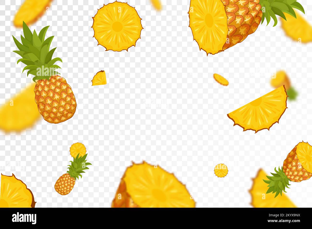 Flying pineapples, seamless pattern background with a whole and sliced ...