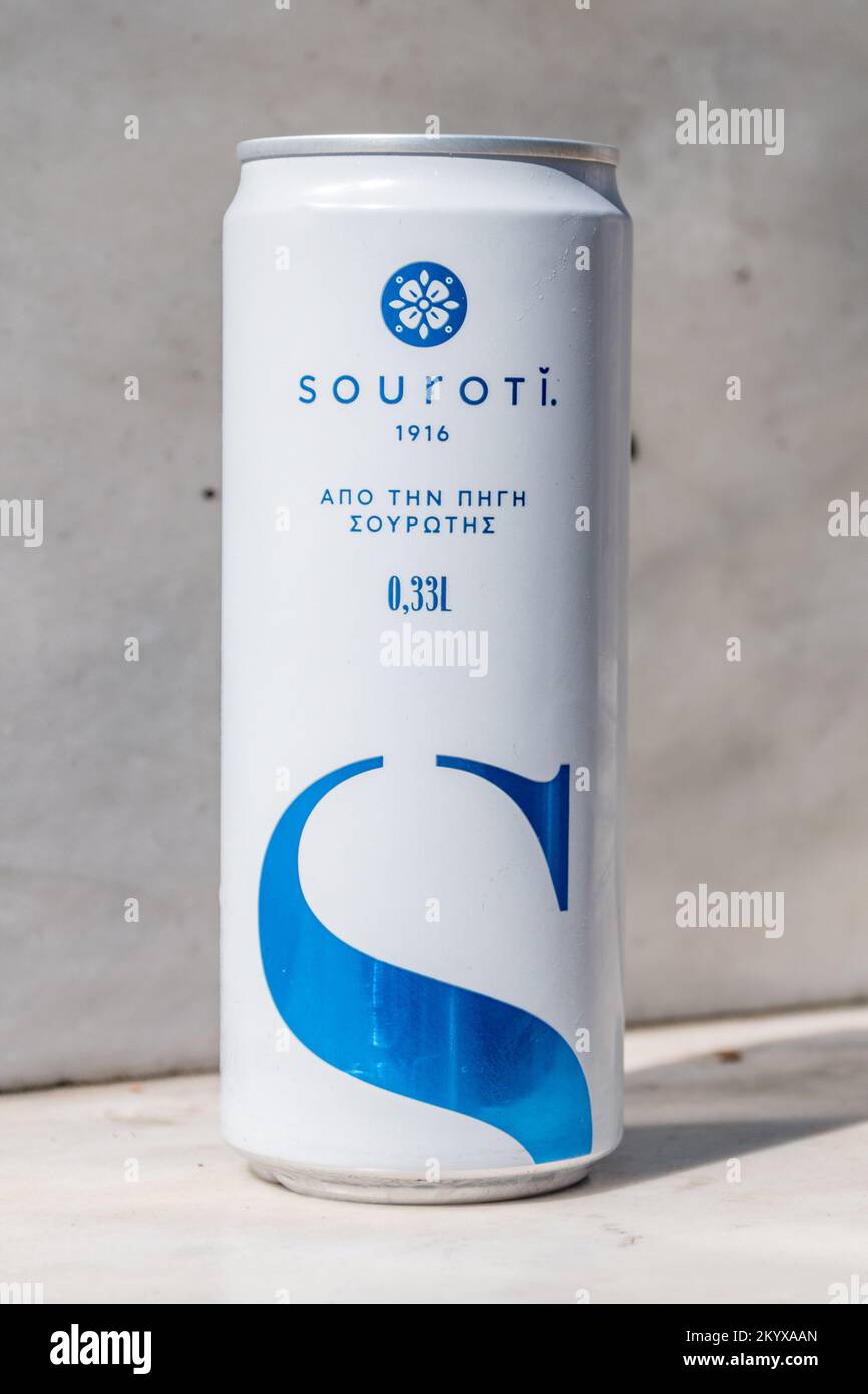 Thessaloniki, Greece - September 29, 2022: Can of Souroti natural water ...