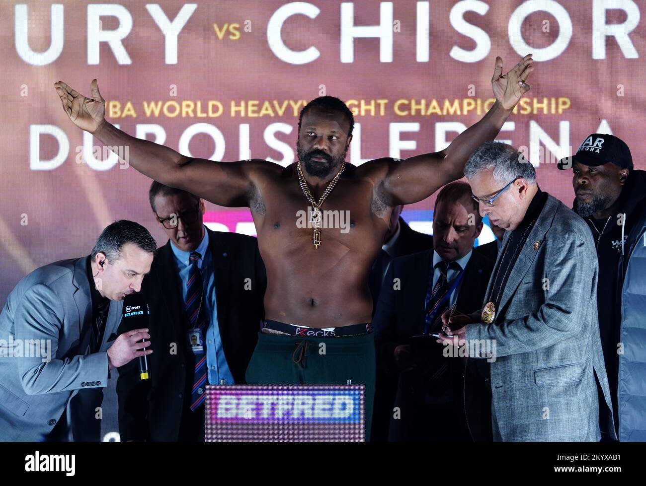 Derek Chisora during the weigh-in at the Business Design Centre, London ...