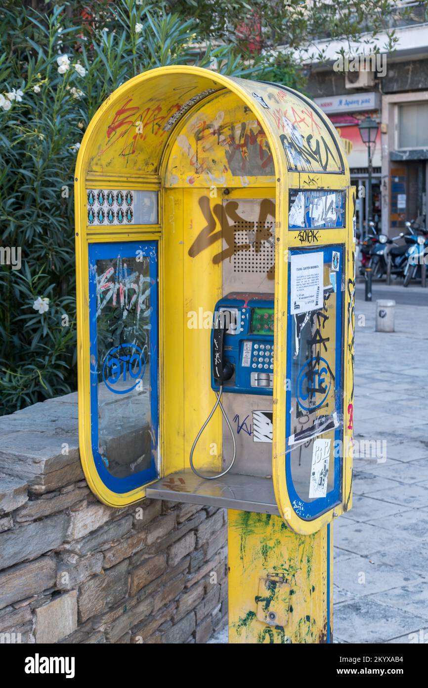 Thessaloniki, Greece - September 29, 2022: Dewasted telephone box in ...
