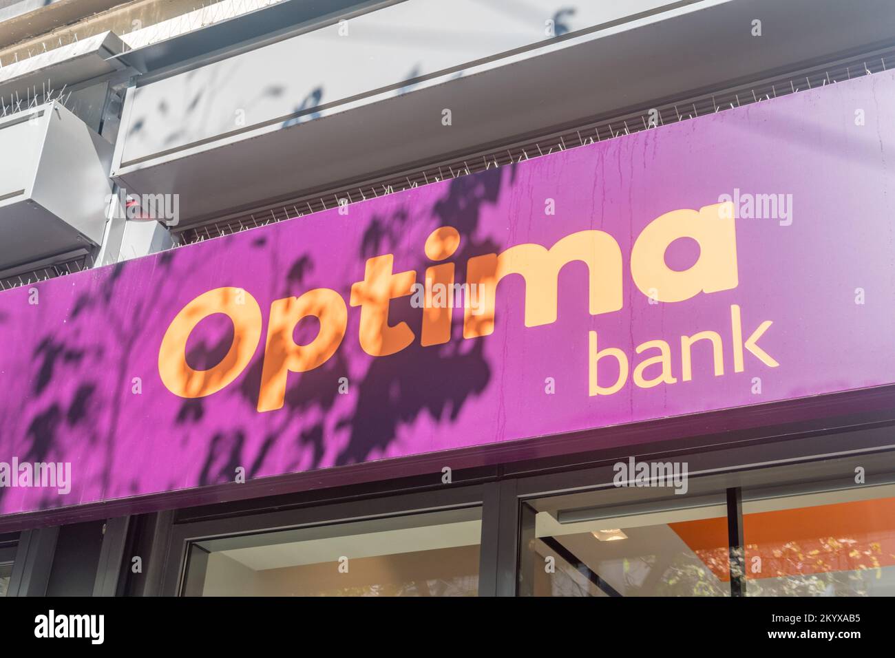Thessaloniki, Greece - September 29, 2022: Logo and sign of Optima bank ...