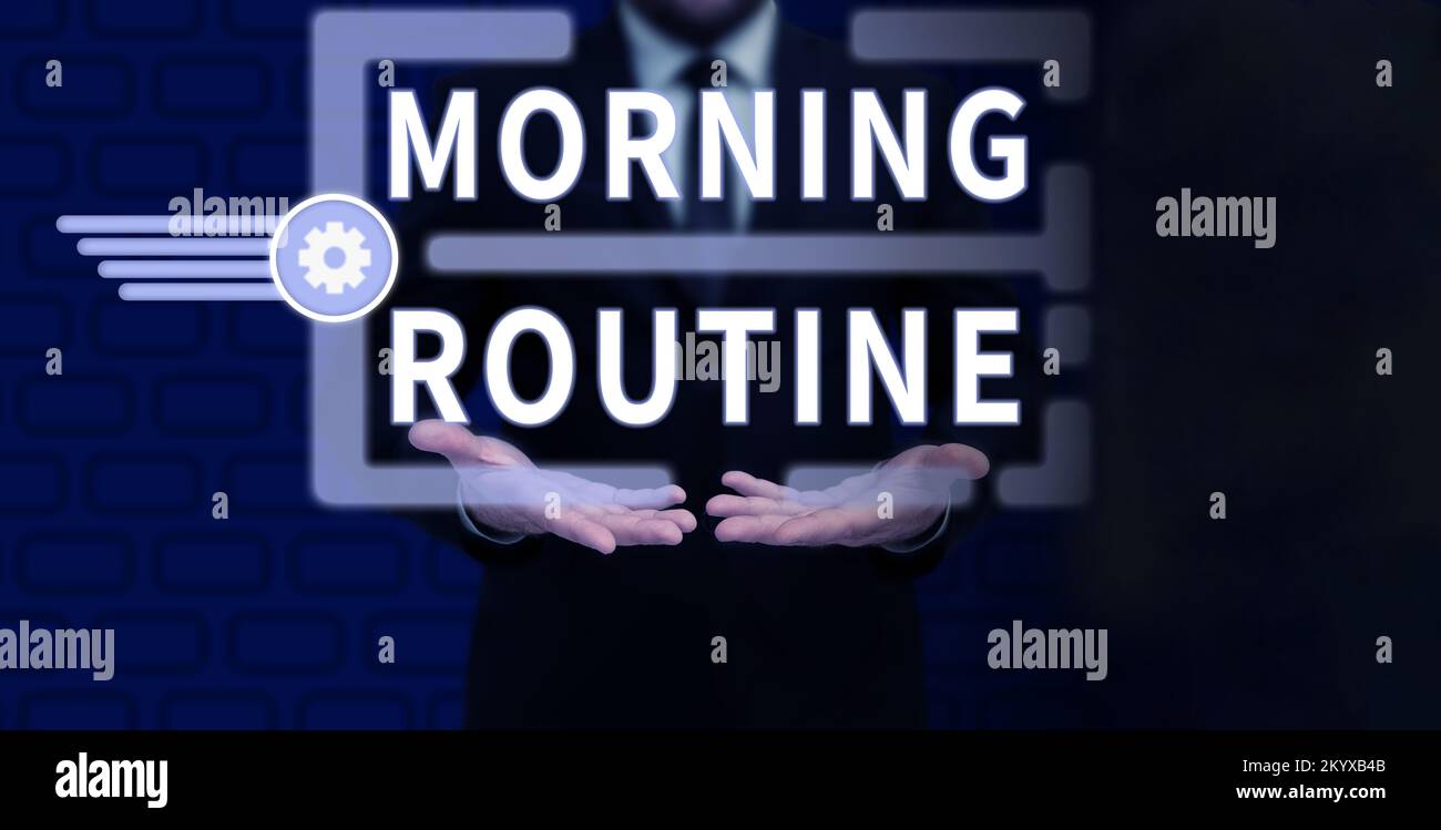 Text showing inspiration Morning Routine. Word for initiation of ...