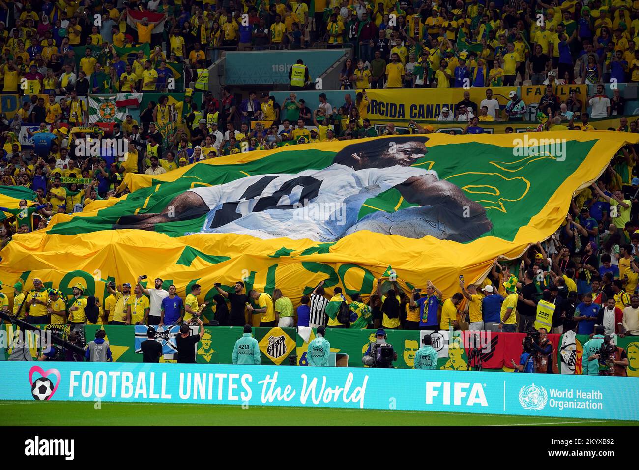 Brazil fans in the stands with a giant Pele banner during the FIFA ...