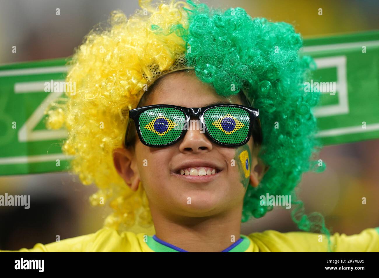 A Brazil fan in the stands during the FIFA World Cup Group G match at ...