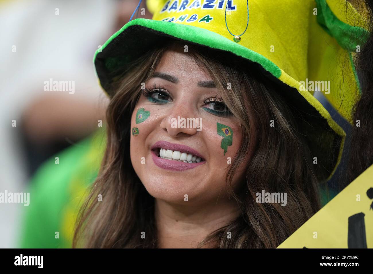 A Brazil fan in the stands during the FIFA World Cup Group G match at ...