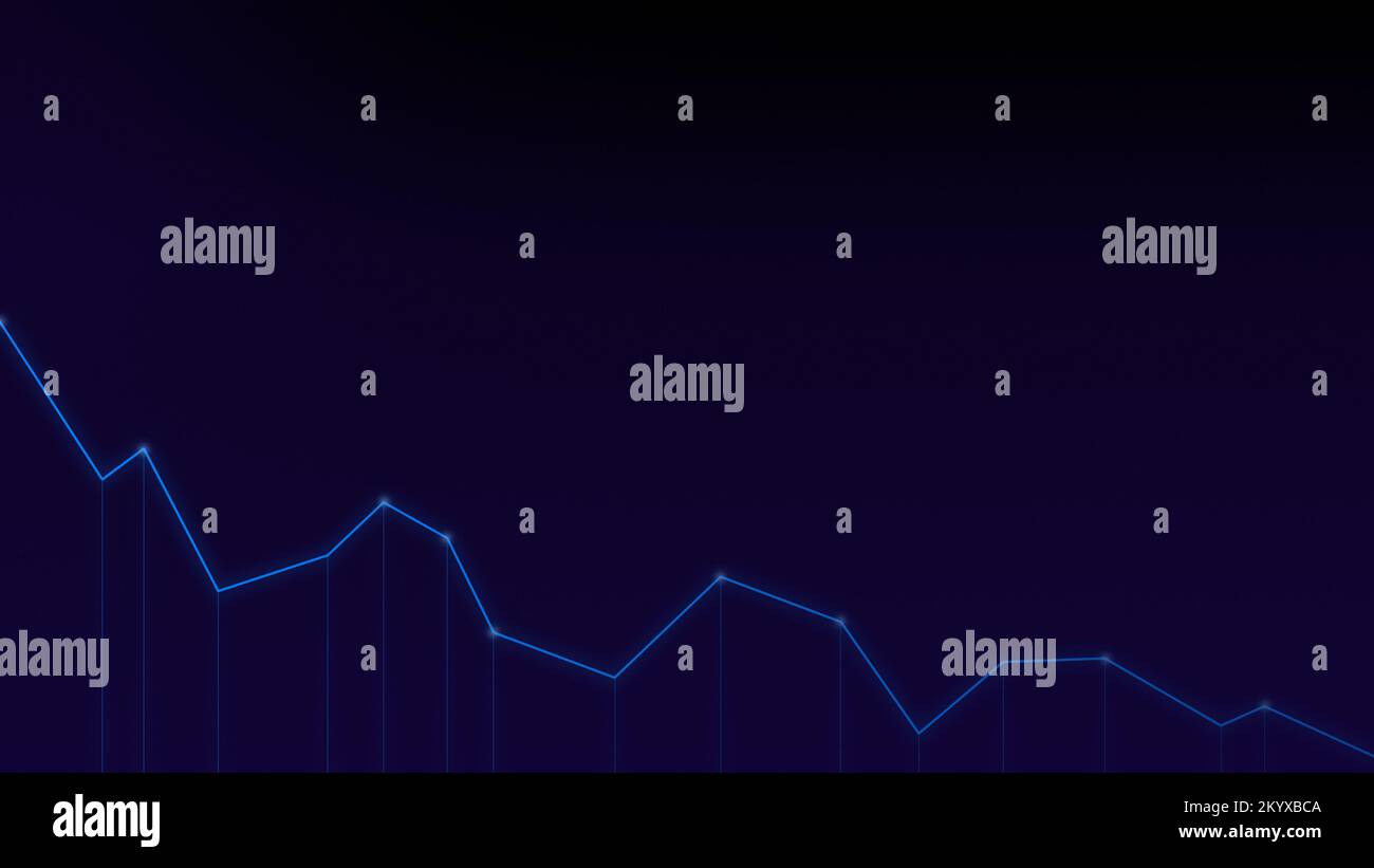 Simple descending light blue line graph on a dark blue background in 4k ...