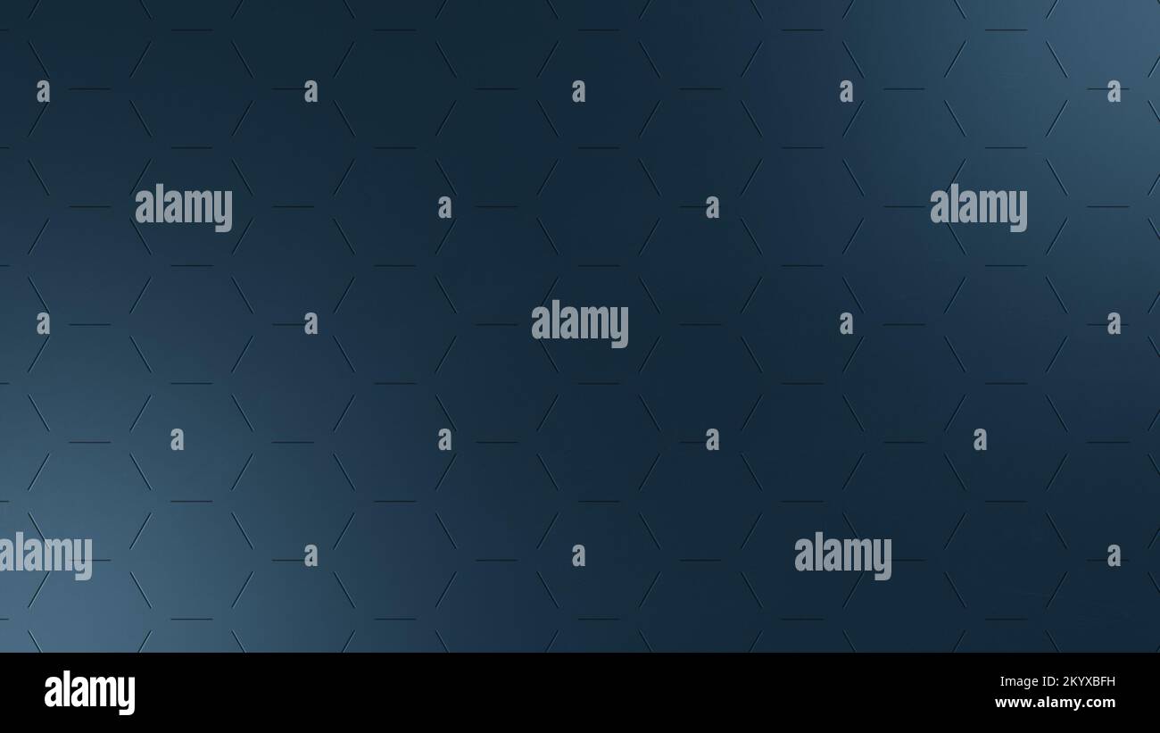 Dark blue striped hexagon or honeycomb pattern with light effect and metallic texture. Abstract ...