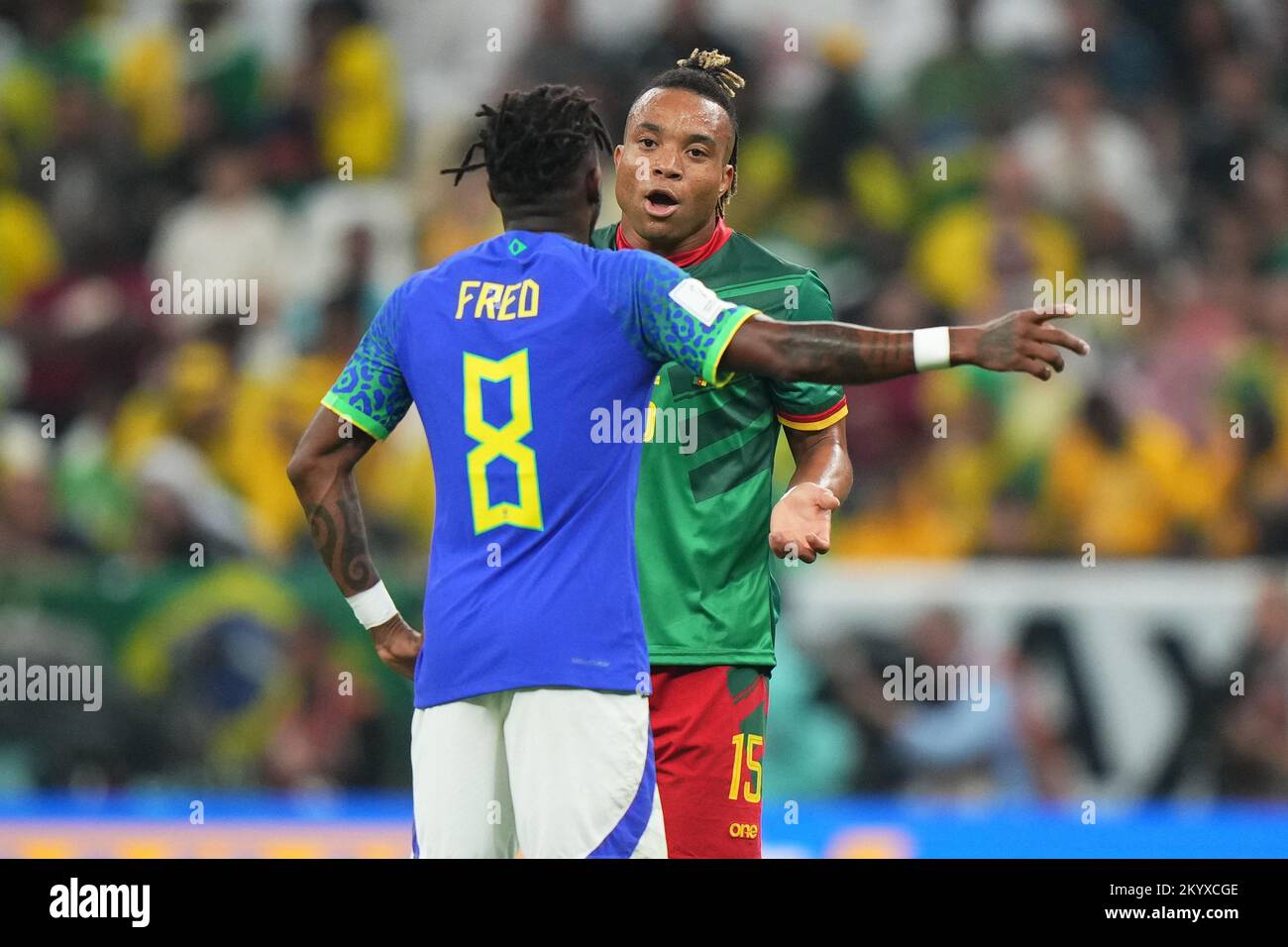 Fred of Brazil and Pierre Kunde of Cameroon during the FIFA World Cup ...