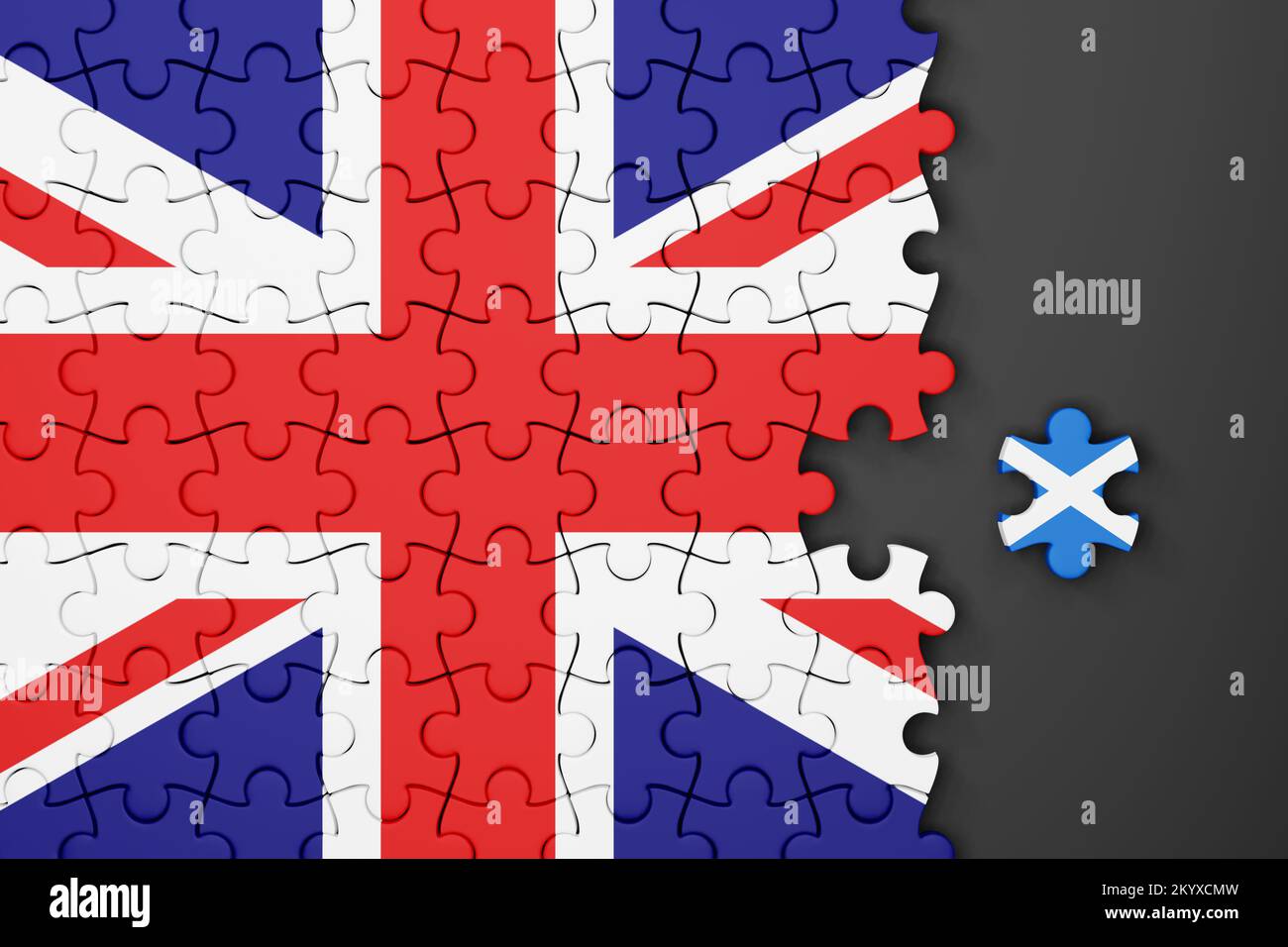 Jigsaw puzzle of UK flag missing a piece of the flag of Scotland ...