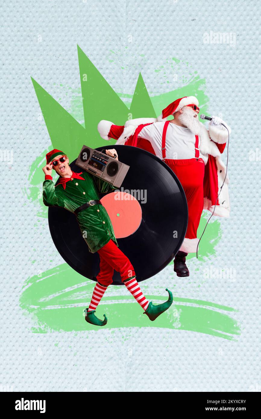 Collage photo greetings card invitation karaoke party xmas spirit elf ...