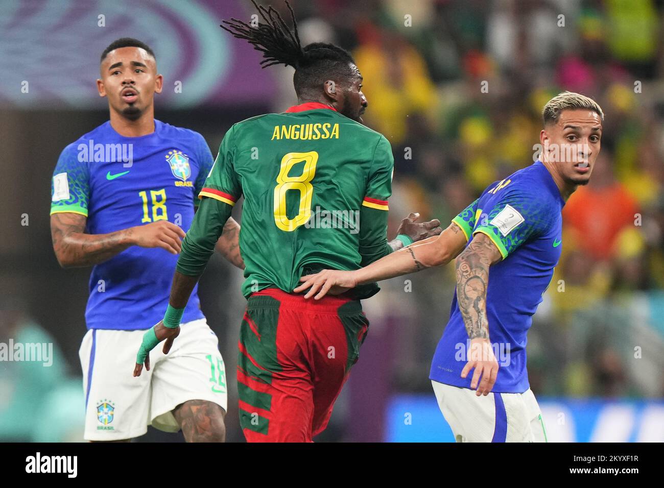 Andre-Frank Zambo Anguissa of Cameroon and Antony Matheus Dos Santos of ...
