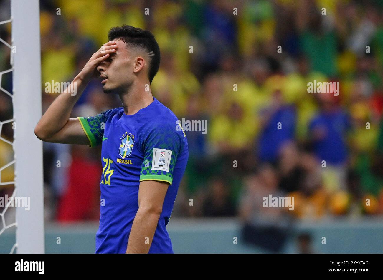 Lusail, Qatar. 2nd Dec, 2022. Gabriel Martinelli of Brazil reacts after ...