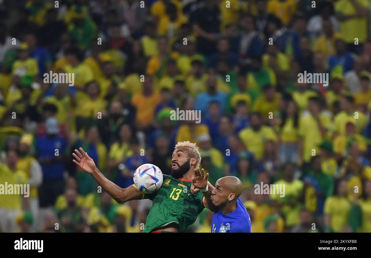 Lusail, Qatar. 2nd Dec, 2022. Eric Maxim Choupo-Moting of Cameroon vies ...