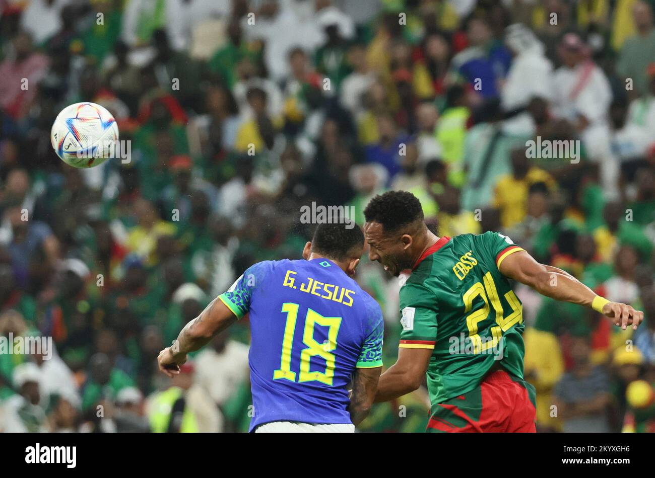 Lusail, Qatar. 2nd Dec, 2022. Gabriel Jesus (L) of Brazil vies with ...