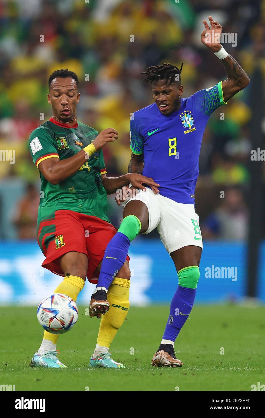 Doha, Qatar, 2nd December 2022. Enzo Ebosse of Cameroon challenged by ...
