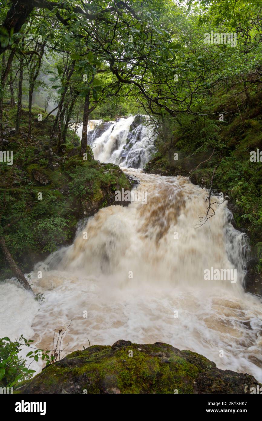 Heavy rain makes a spectacular sight along the Rhaeadr Du waterfalls ...
