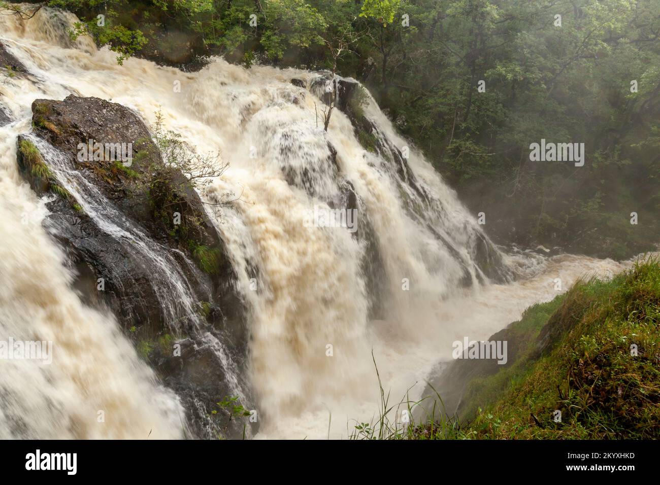 Heavy rain makes a spectacular sight along the Rhaeadr Du waterfalls ...