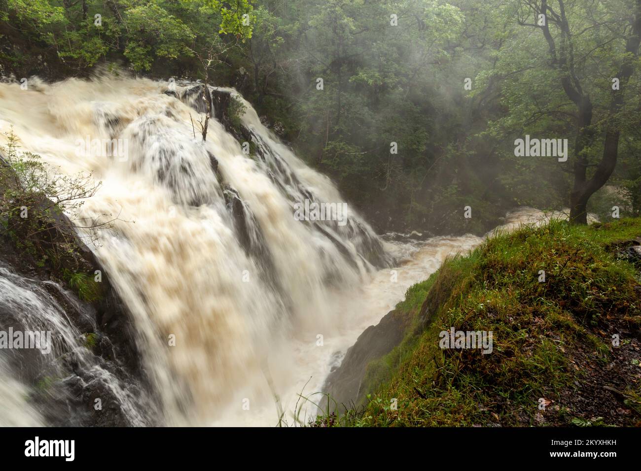 Heavy rain makes a spectacular sight along the Rhaeadr Du waterfalls ...