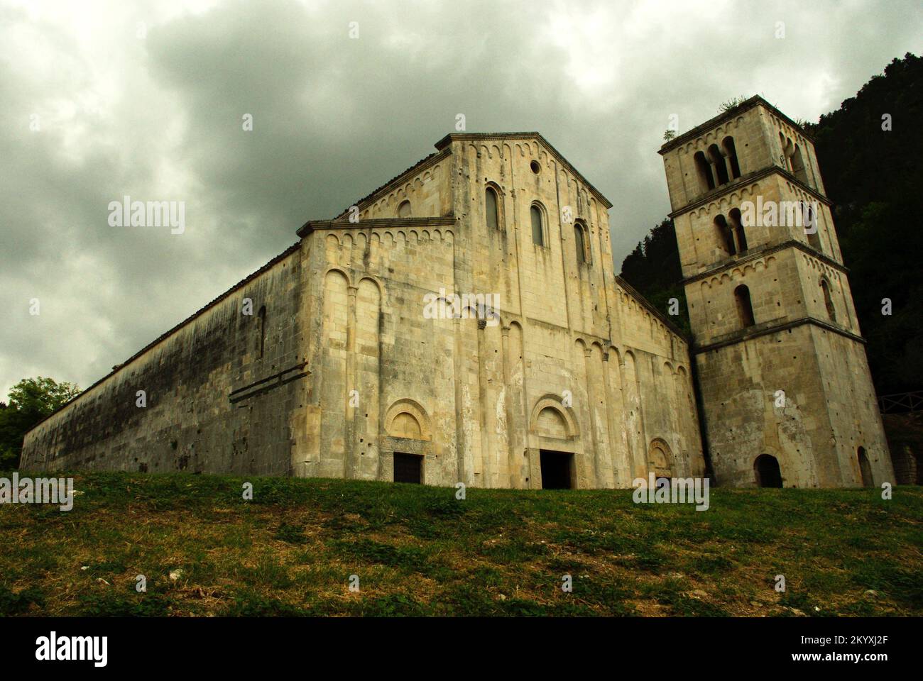 The ancient church of San Liberatore a Majella with the bell tower ...