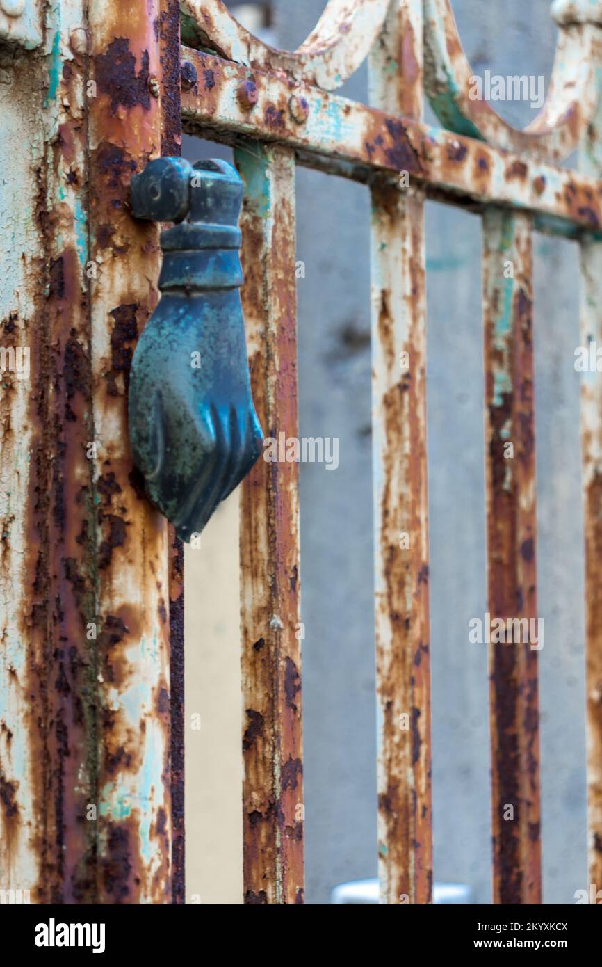 Old rusty front door with a distressed handle with patina Stock Photo ...