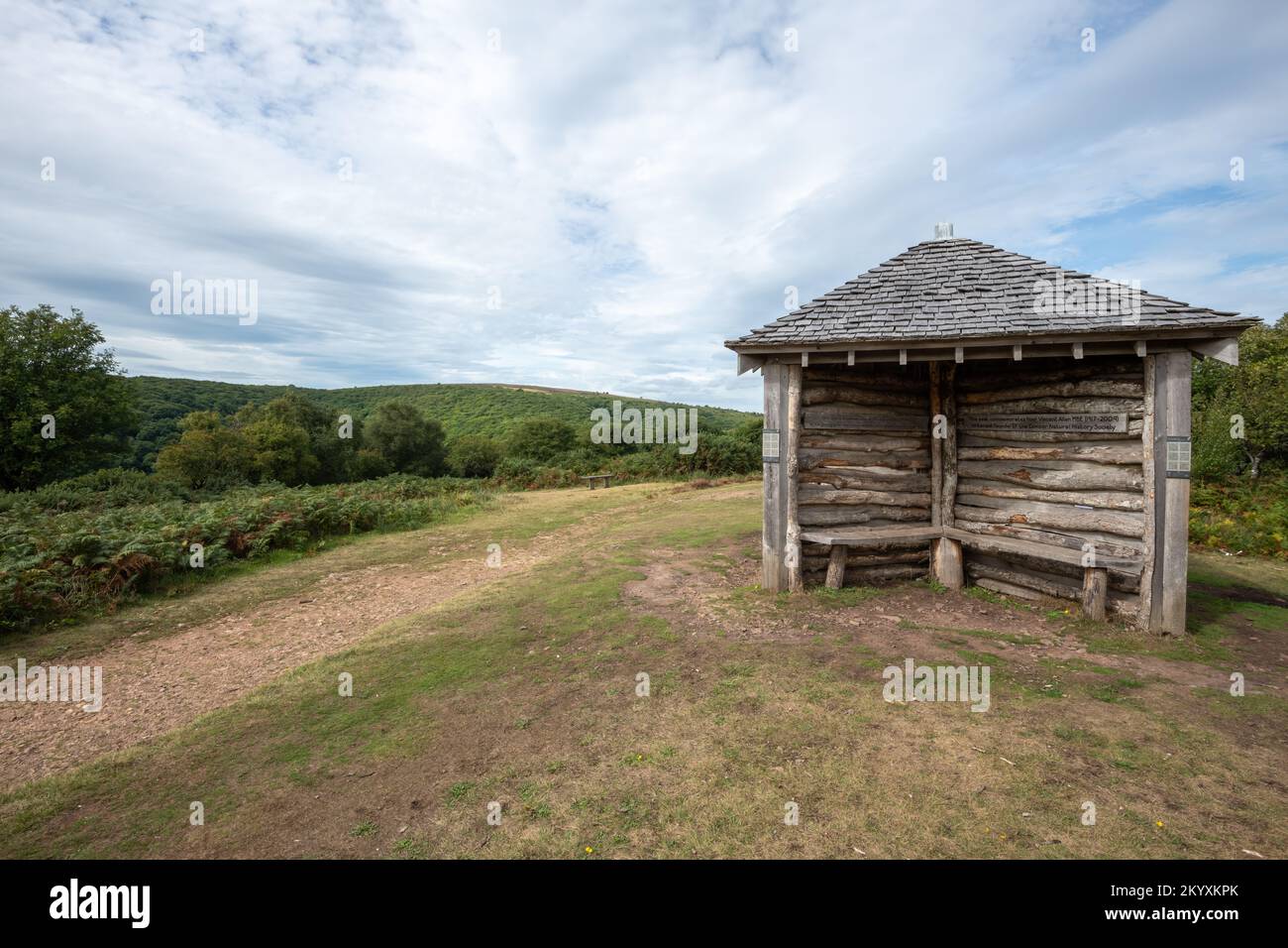 The Jubilee hut overlooking Horner Woods in Exmoor National Park Stock ...