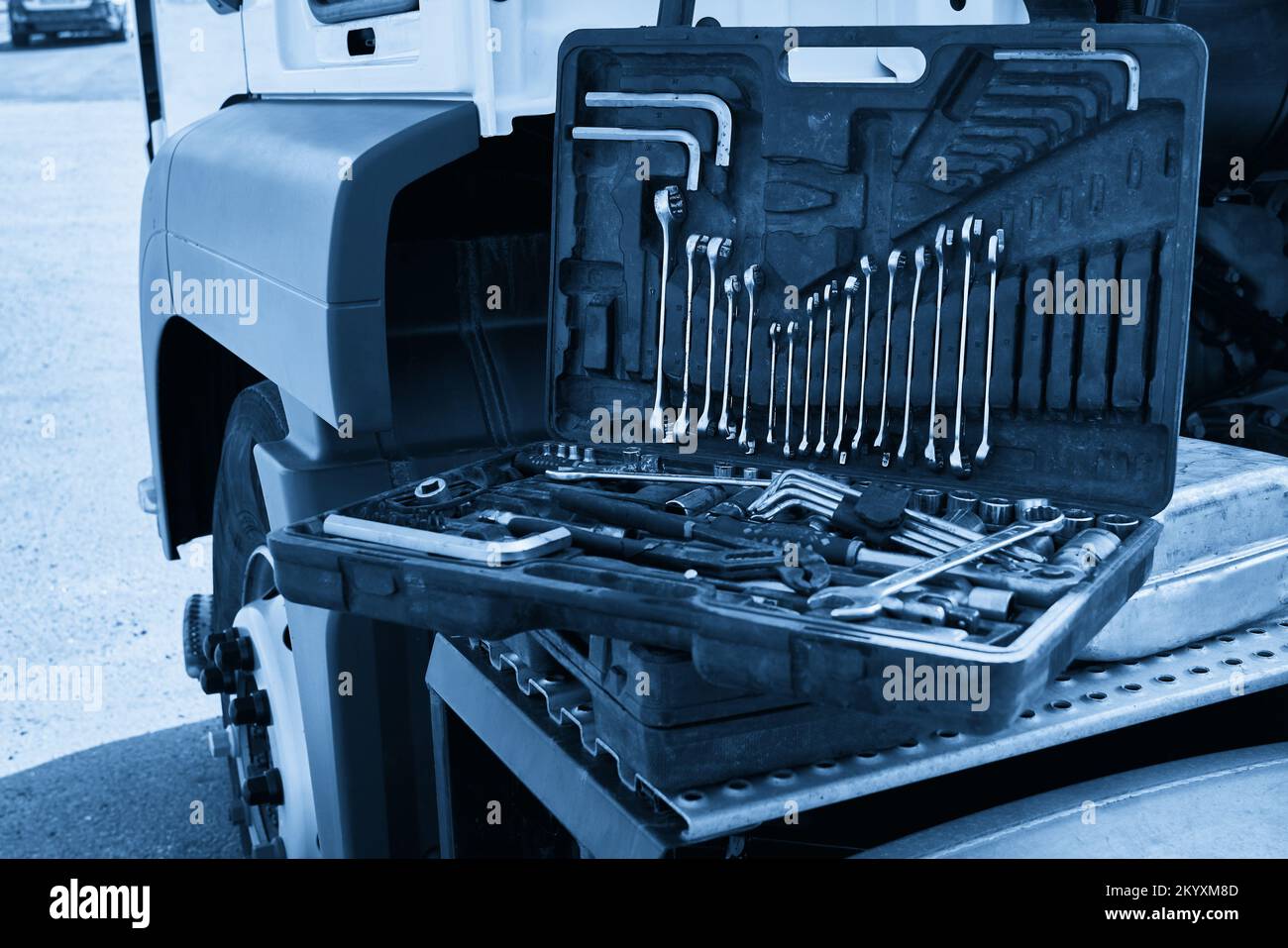 car mechanic tool set in auto repair shop Stock Photo - Alamy