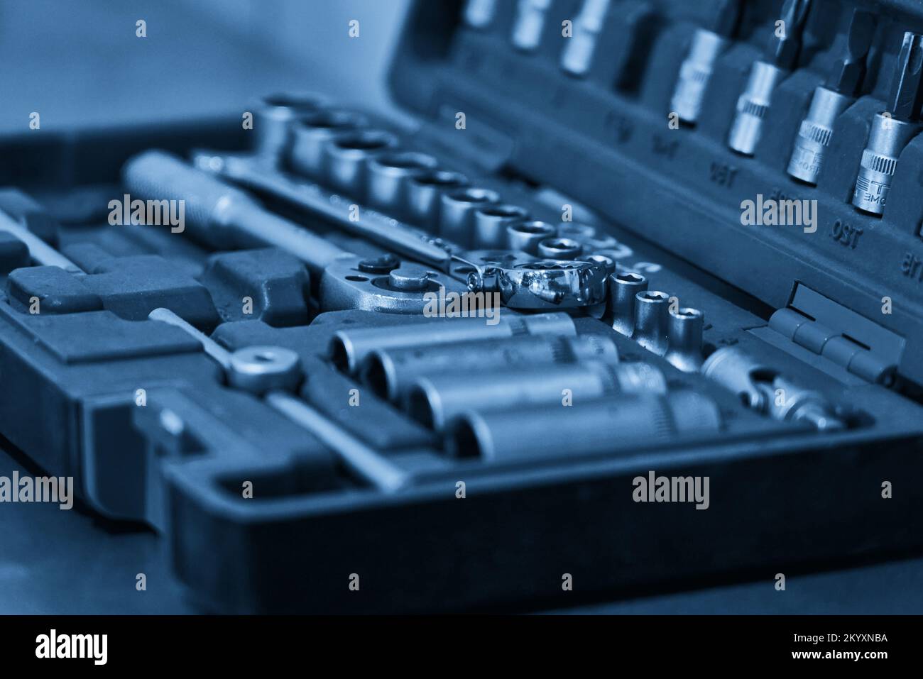car mechanic tool set in auto repair shop Stock Photo - Alamy