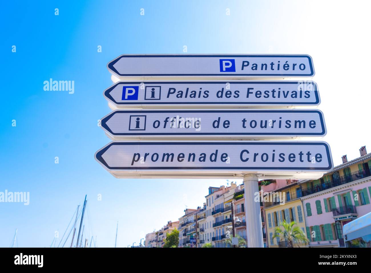 directional signs in Cannes, France, pointing to some main attractions ...