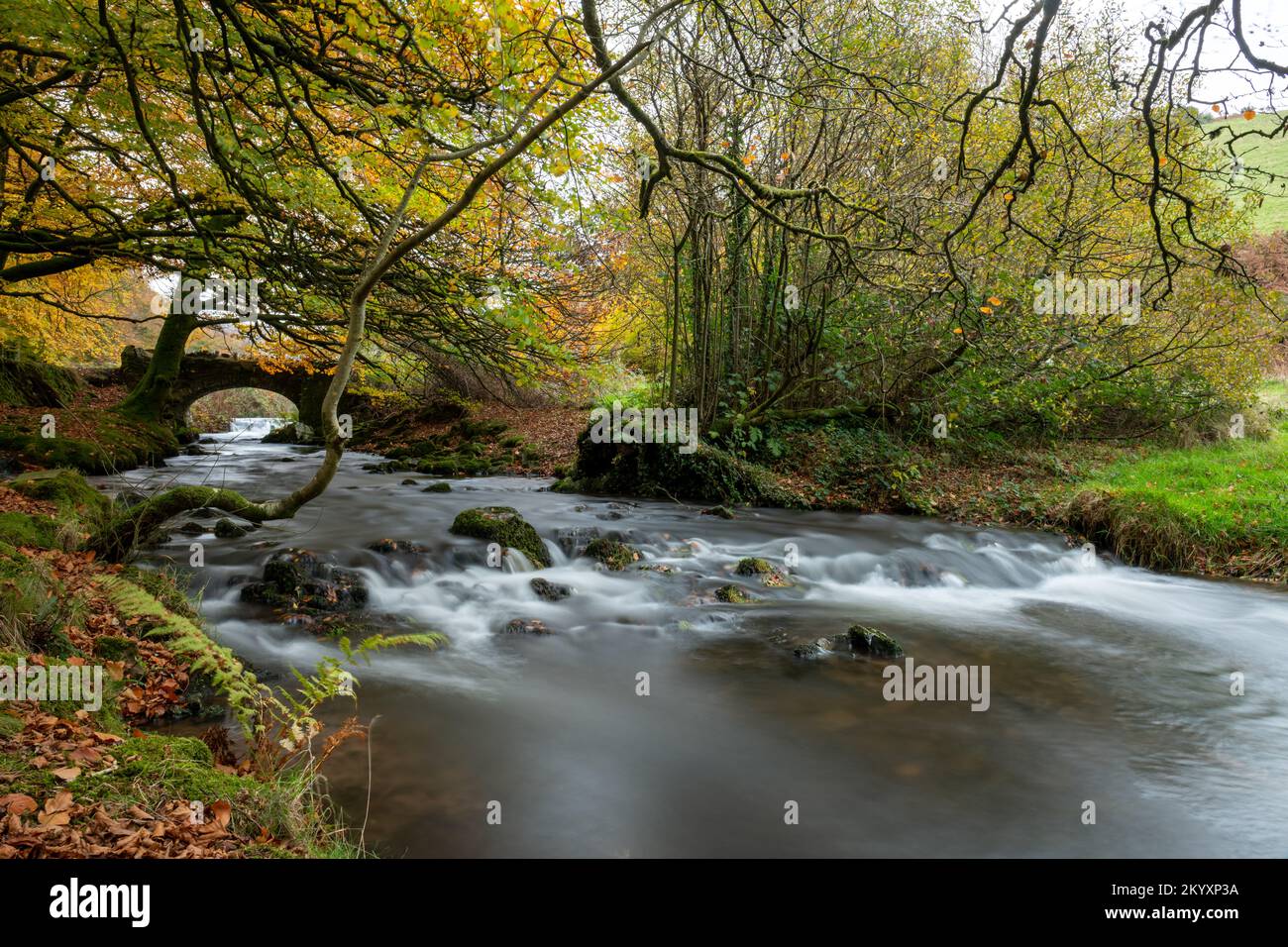 The Weir Water river flowing under Robbers Bridge in Exmoor National ...