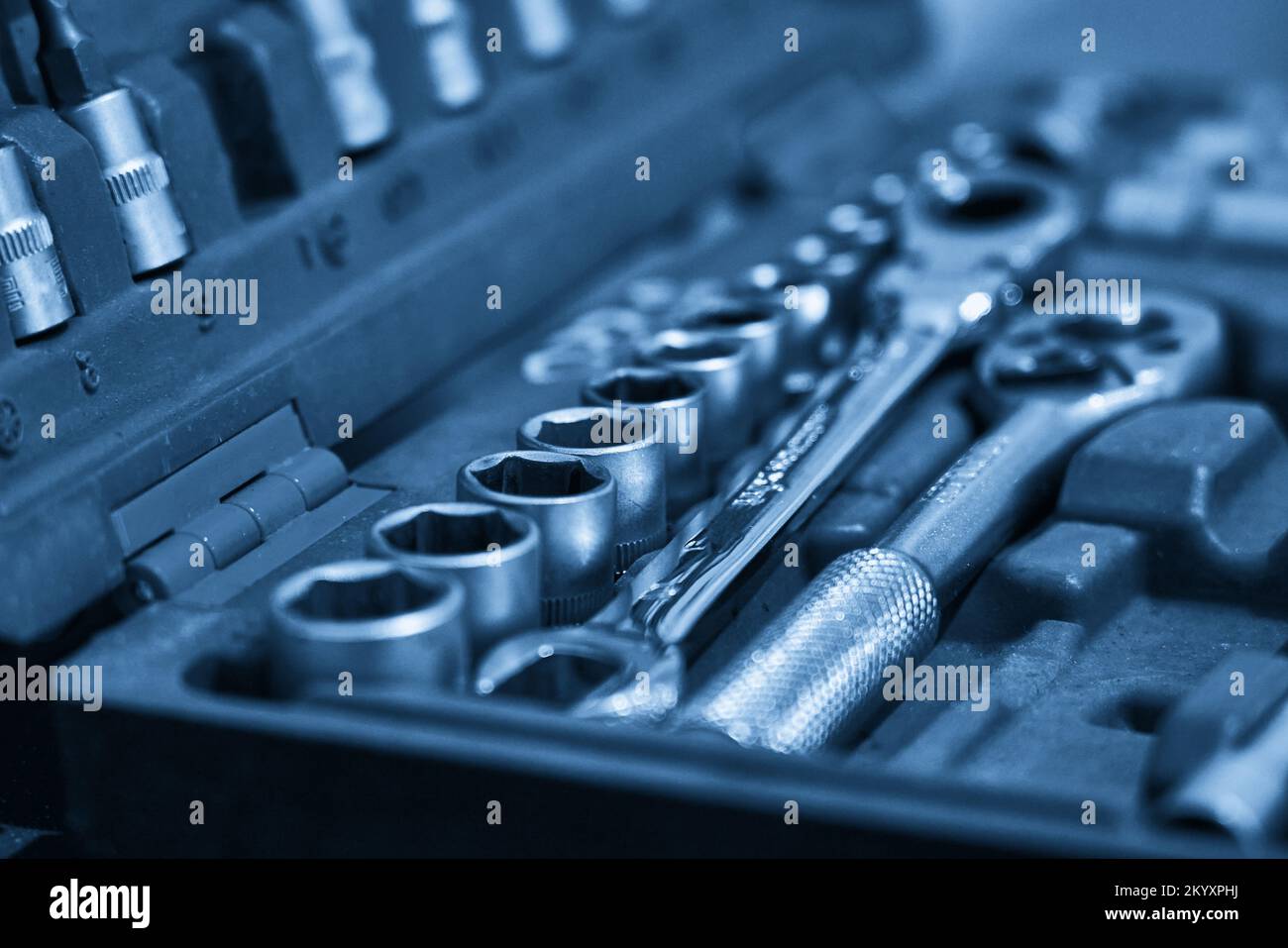 car mechanic tool set in auto repair shop Stock Photo - Alamy