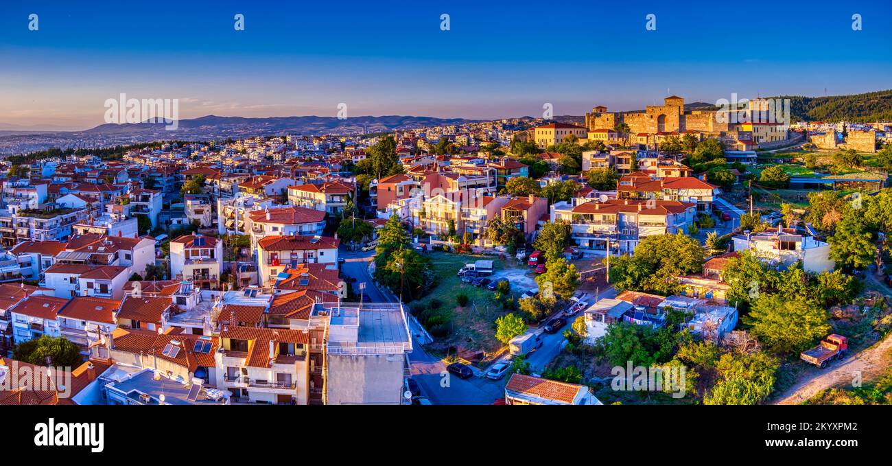 Aerial drone view of old Byzantine castle and the famous city of ...